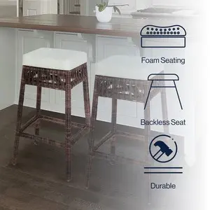 JONATHAN Y Bali Rattan Backless Counter Stool - Dark Brown (29.5" Bar Stool)